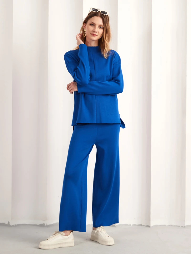 Elegant Casual Knitted 2 Piece Set Womens Outfits Matching Muslim Set