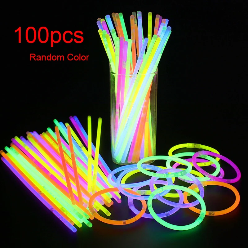 New-100Pcs-Party-Fluorescence-Light-Glow-Sticks-Bracelets-Necklaces ...