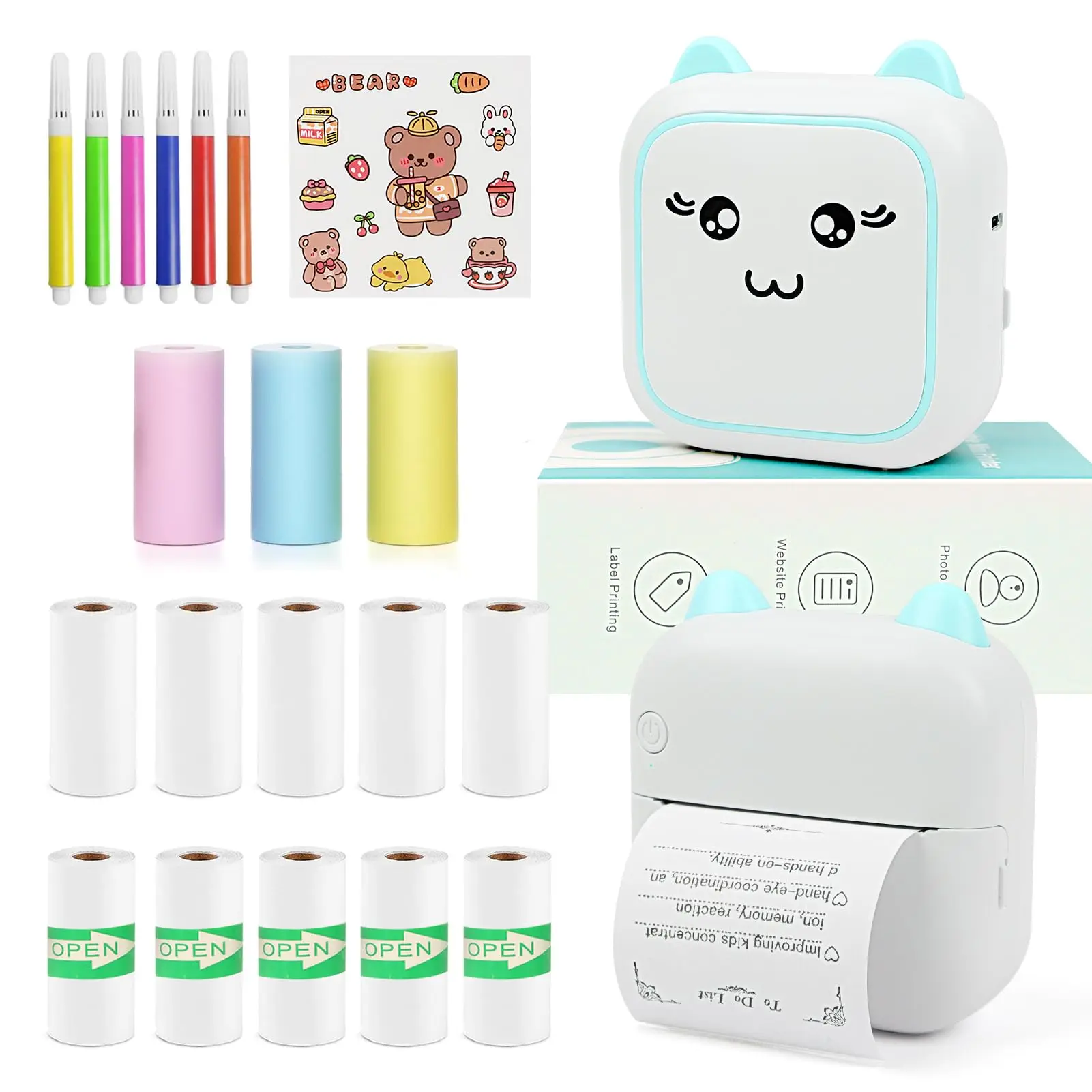thermal-printer-with-13-rolls-of-paper-Bluetooth-mini-cute-printer-used ...
