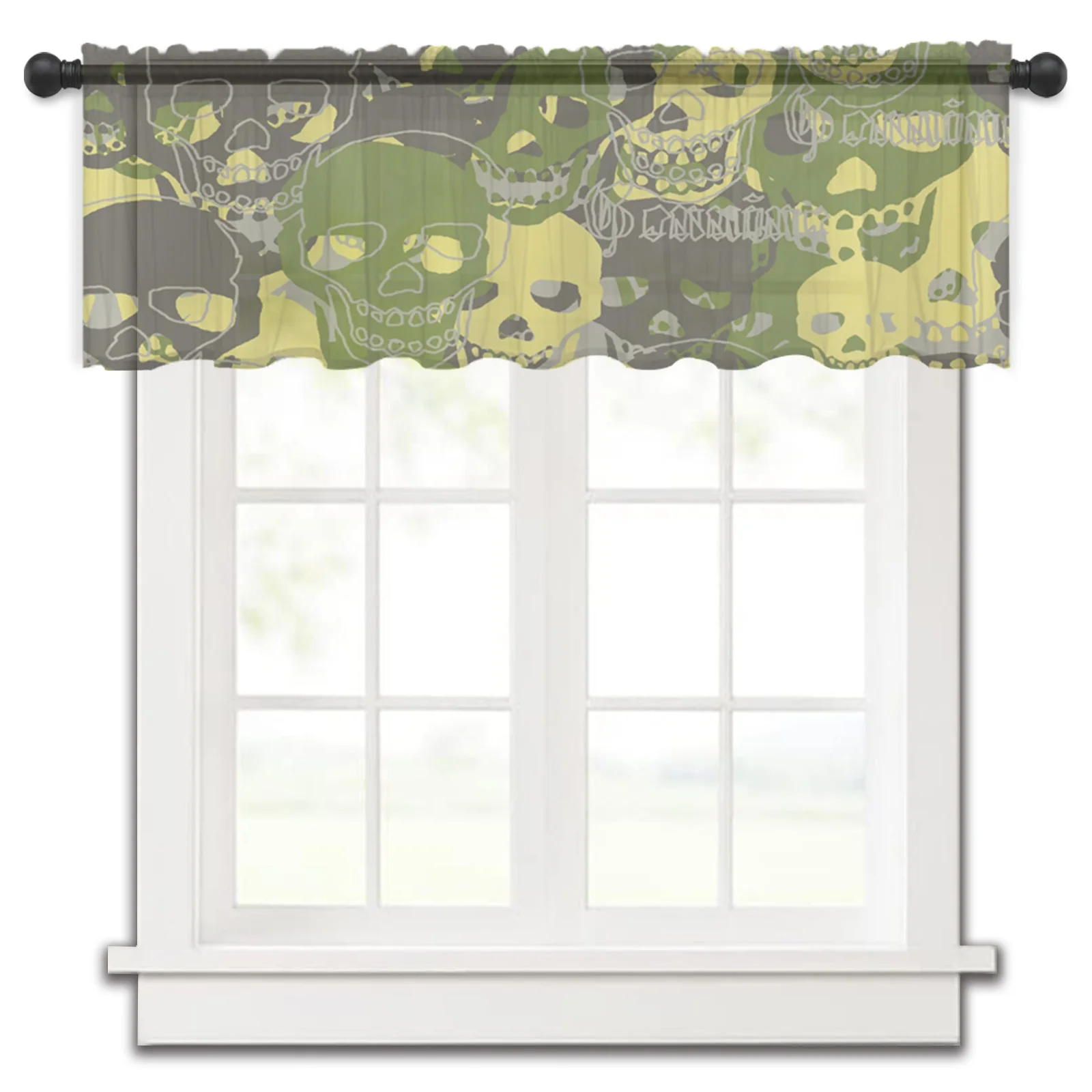 Skull-Head-Camouflage-Short-Sheer-Window-Curtain-Tulle-Curtains-for ...