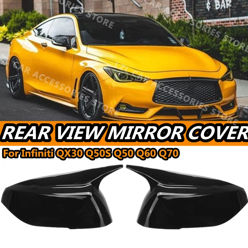 Pair-Ox-Horn-Rear-View-Mirror-Cover-Trim-For-Infiniti-Q50-Q60-Q70-QX30 ...