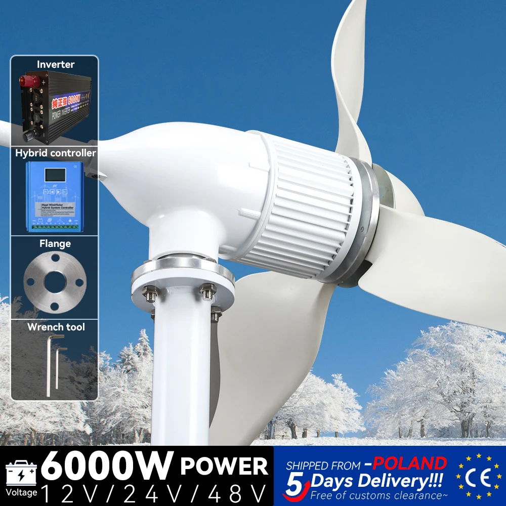 Galaxy Gang 6000W 6kw Windmill Turbina Dínamo Gerador Kit 12V 24V 48V Para Casa Com Mppt Carga ...
