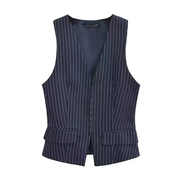 KEYANKETIAN Summer New Hidden Buckle Navy Blue Striped Vest British ...