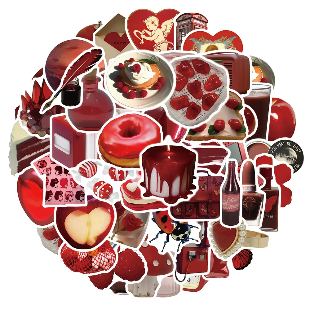 10-50Pcs-Vintage-Red-Aesthetic-Varied-Stickers-Pack-for-Kids ...
