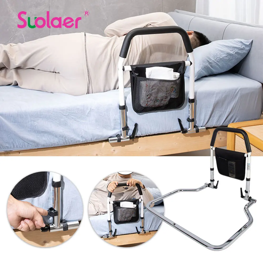Height-Adjustable-Hand-Bed-Rail-for-Elderly-Senior-with-Strap-Iron ...