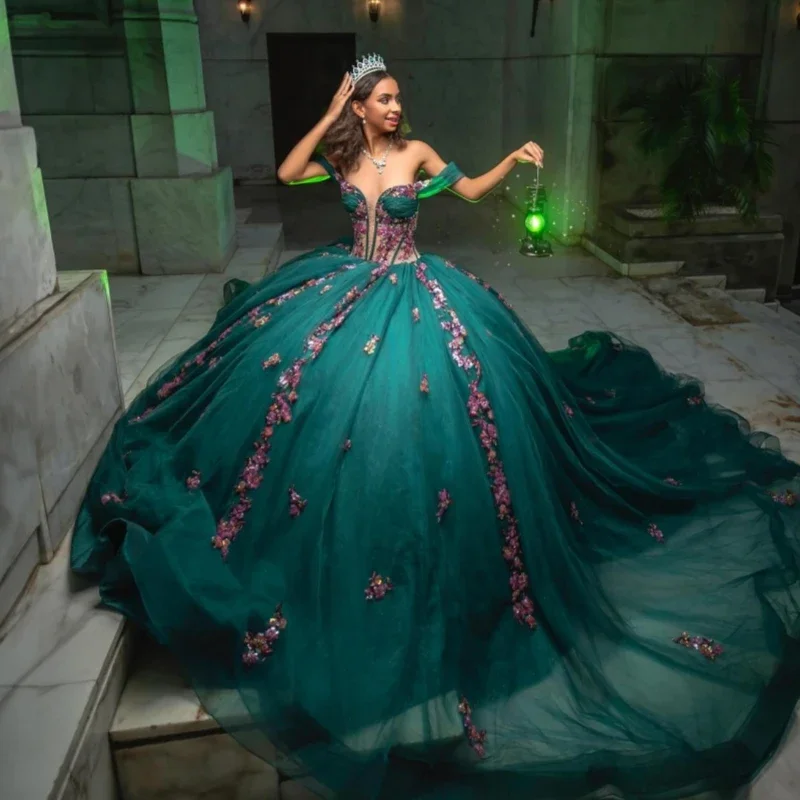 JIXUAN personalizado 2026 Vestido de baile verde esmeralda brillante 15 ...