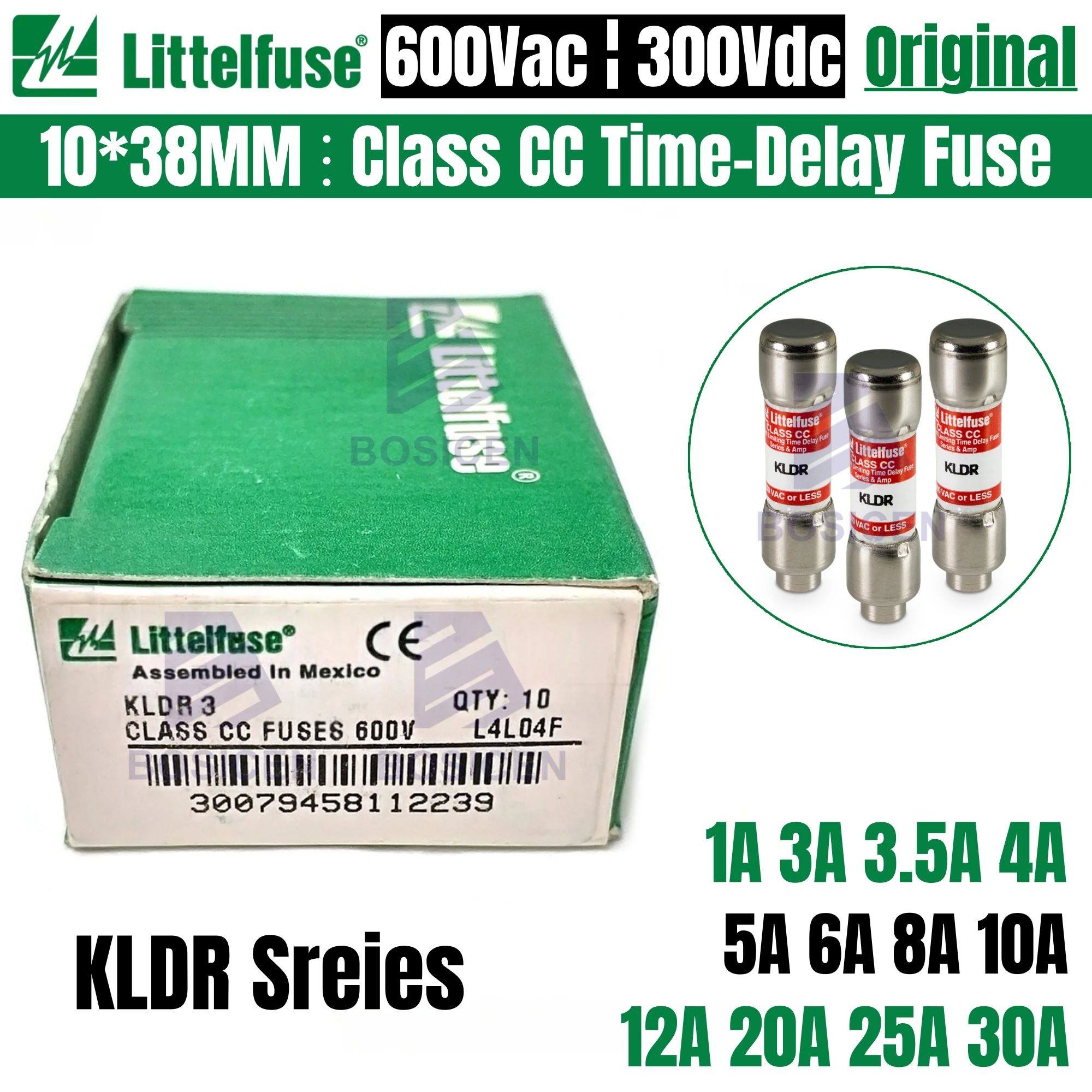 Littelfuse 600Vac 300Vdc 10*38 10X38MM Class CC Time-Delay Fuse KLDR ...