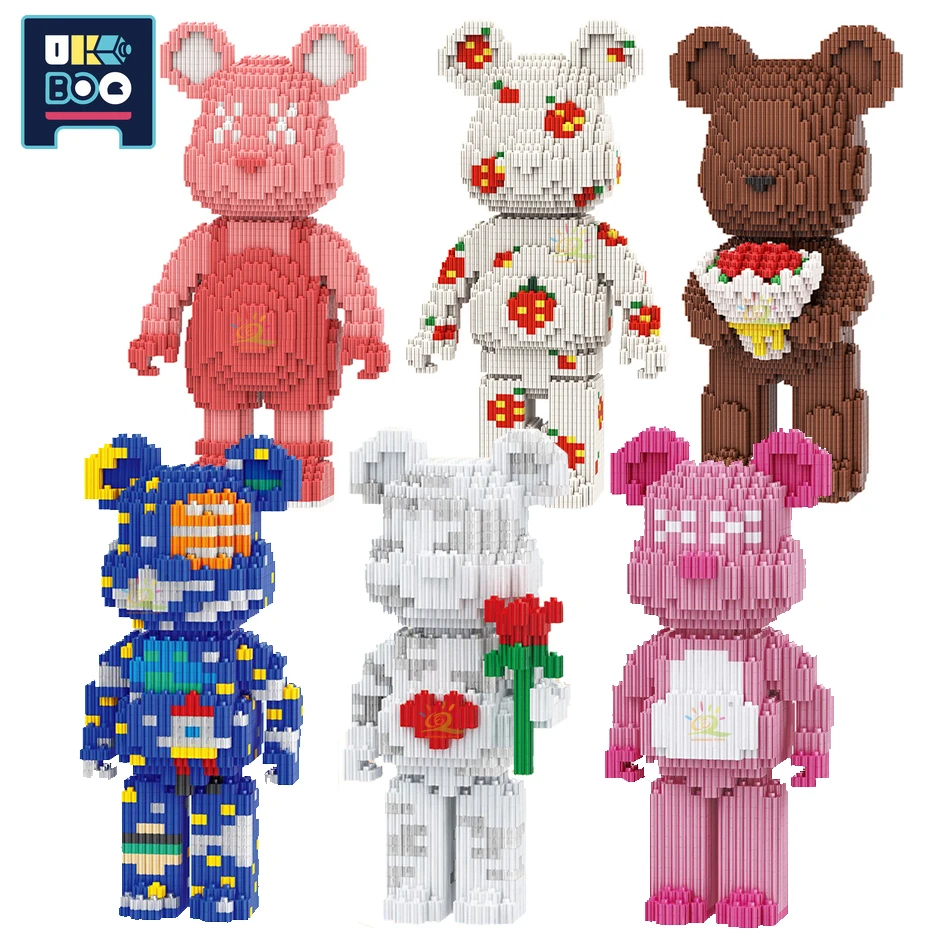 Ukboo 385pcs Moc Micro Bearbrick Blue Bear Model Building Blocks Mini ...