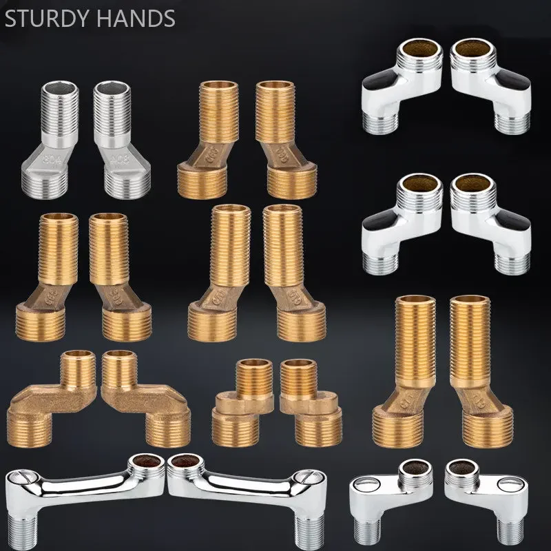 2Pcs-Shower-Faucet-Curved-Foot-Adjustable-Adapter-Solid-Brass-Wall ...