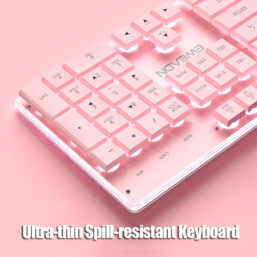 104-Keys-Ultra-thin-Mute-Keyboard-Pink-Membrane-Keypad-with-Backlight ...