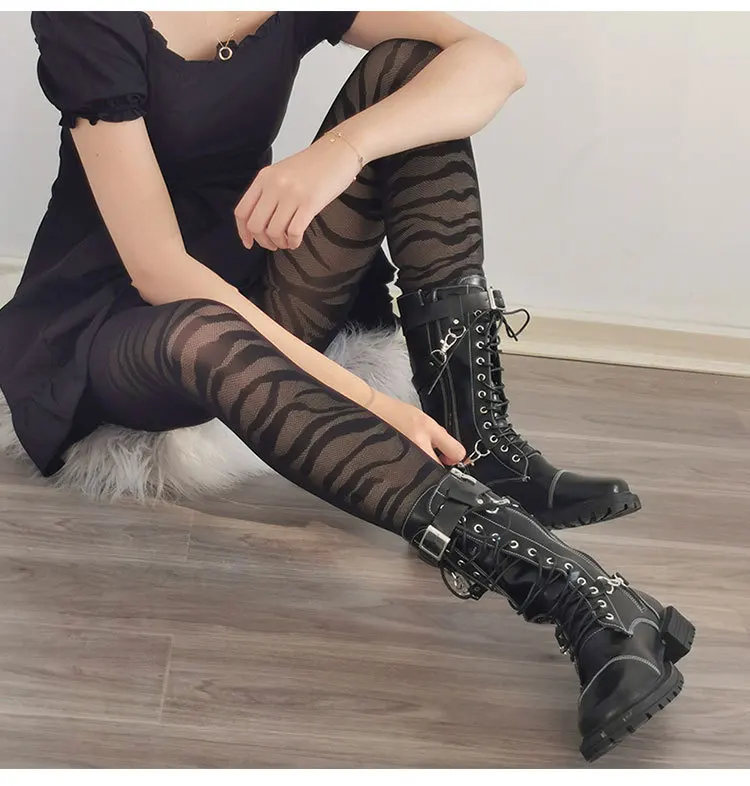 Collant,Bas en résille à motif zèbre noir pour femme, bas collant fin ...