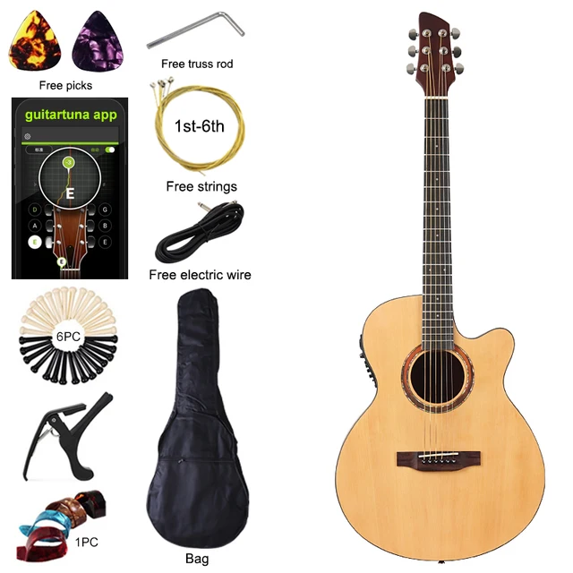 40 Inch Electric Acoustic Guitar 6 String Acoustic Guitar Full Okoume ...
