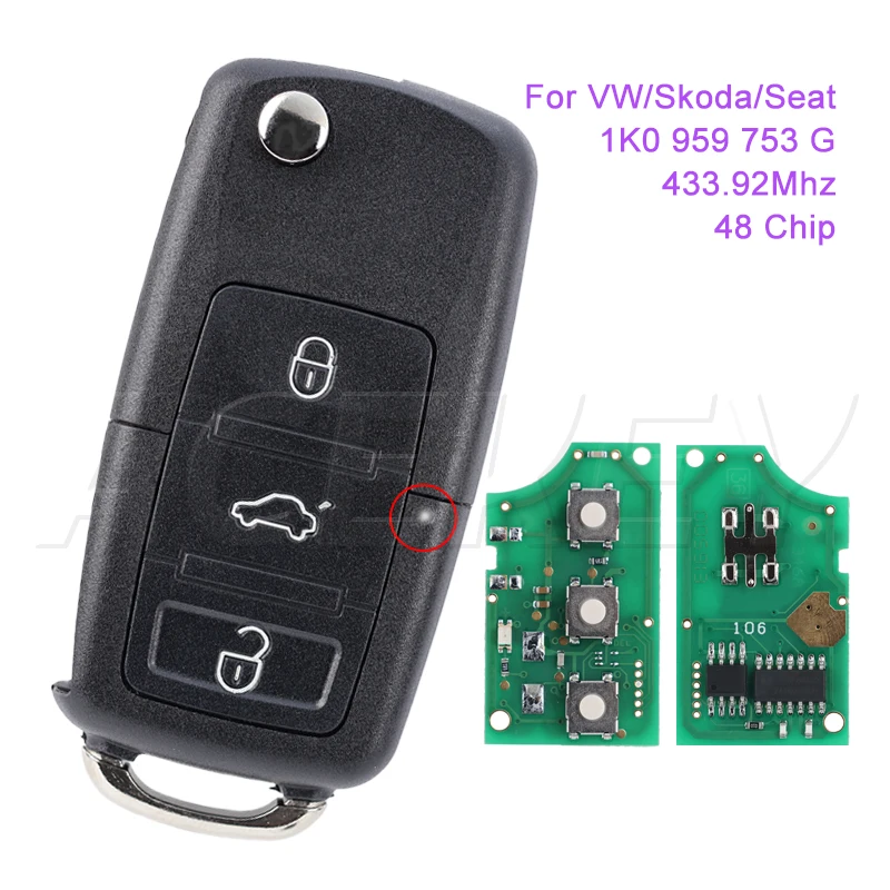 1K0959753G Car Remote Key Fob for VW VOLKSWAGEN Golf Jetta Caddy EOS ...