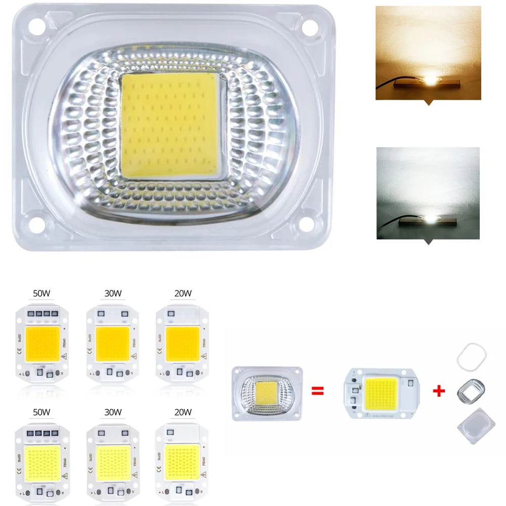 20W 30W 50W COB LED Light Matrix With Lens Reflector 110V 220V Smart IC ...