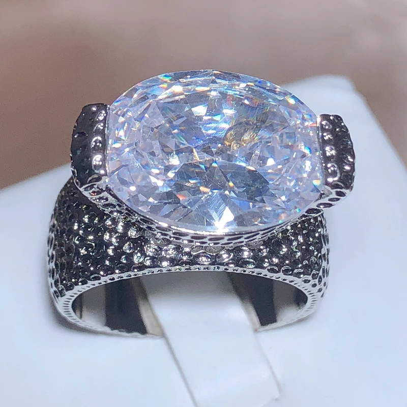 Classic Big Oval White Crystal Wedding Rings For Women Silver Color ...