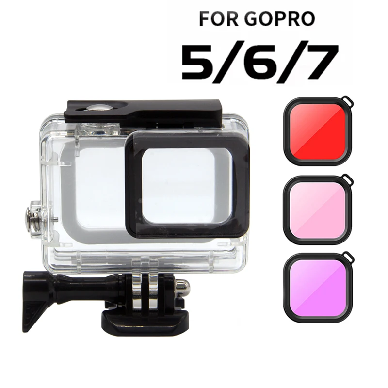 For-Gopro-5-waterproof-Case-Housing-Underwater-Diving-Filter-Red-Pink ...