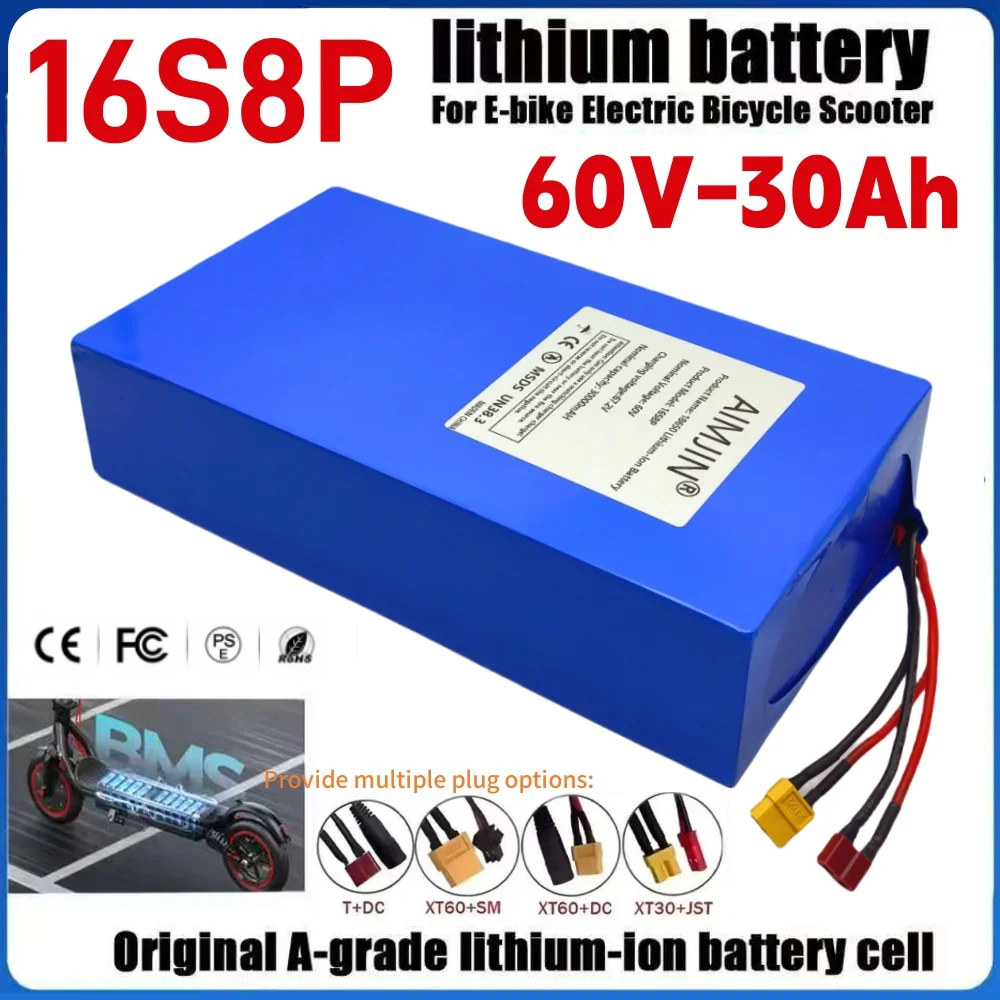 새로운 60V 30Ah 배터리 16S8P 3000W 67.2V 리튬 배터리, 내장 BMS 고전력 리튬 이온 배터리 팩 ...