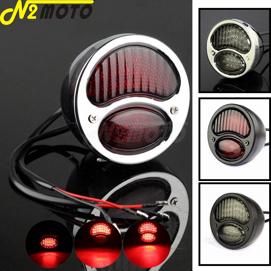 12V LED Motorcycle Custom Taillight Vintage Round Tail Lights For ...