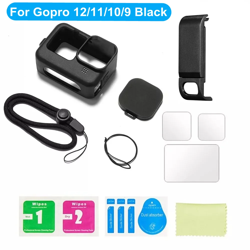 Silicone Case for GoPro Hero 12 11 10Black Tempered Glass Screen Protector Protective Film Lens ...