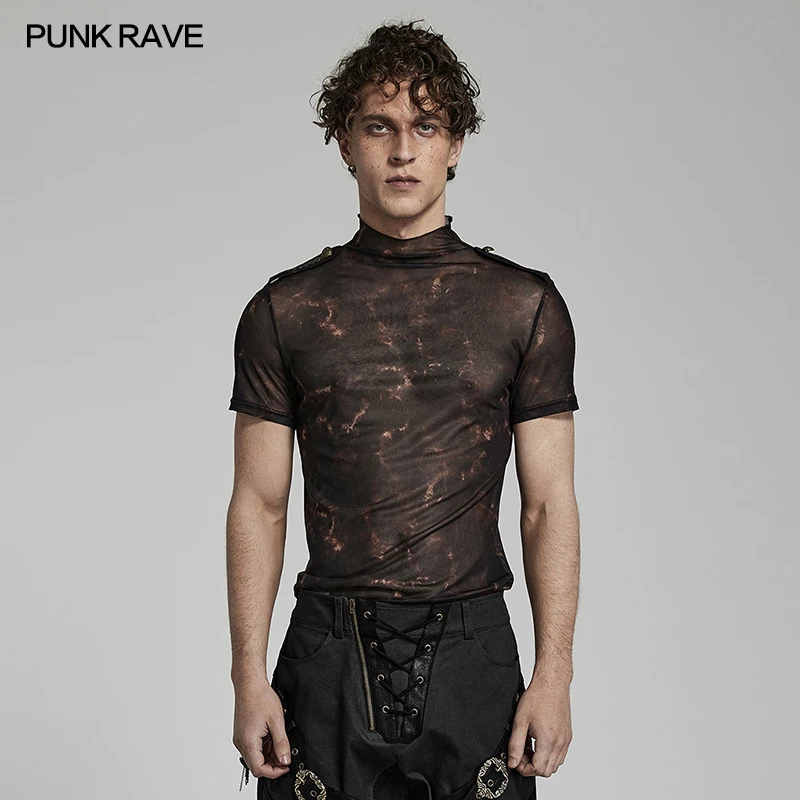 PUNK RAVE Men's Doomsday Abstract Printed Mesh Slim Fit T shirt ...