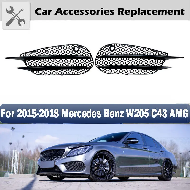 1-Pair-Car-Front-Bumper-Fog-Light-Grille-Cover-For-Mercedes-Benz-C ...