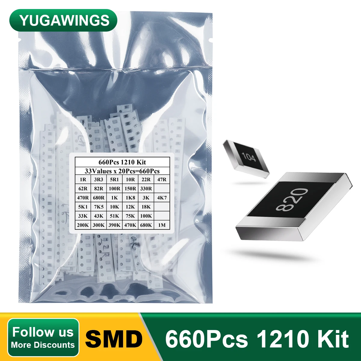 660 jogo 1ohm 1m ohm do resistor dos pces 1210 (33 valores x 20 pces ...