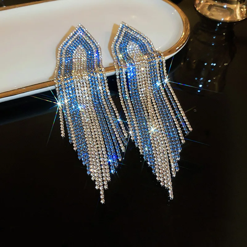 Fashion-Blue-Silver-Color-Full-Rhinestone-Drop-Earrings-Oversize-Long ...