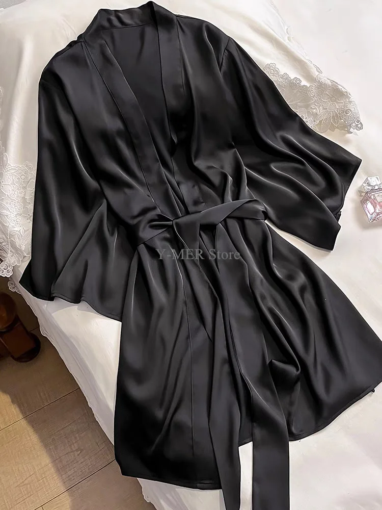Women-Solid-Color-Robe-Satin-Bridal-Wedding-Kimono-Bathrobe-Gown-Short ...