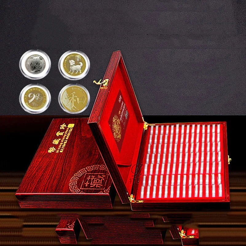 100-Slot-Red-Wooden-Coin-Storage-Box-Coin-Capsules-Universal-Coins-Case ...