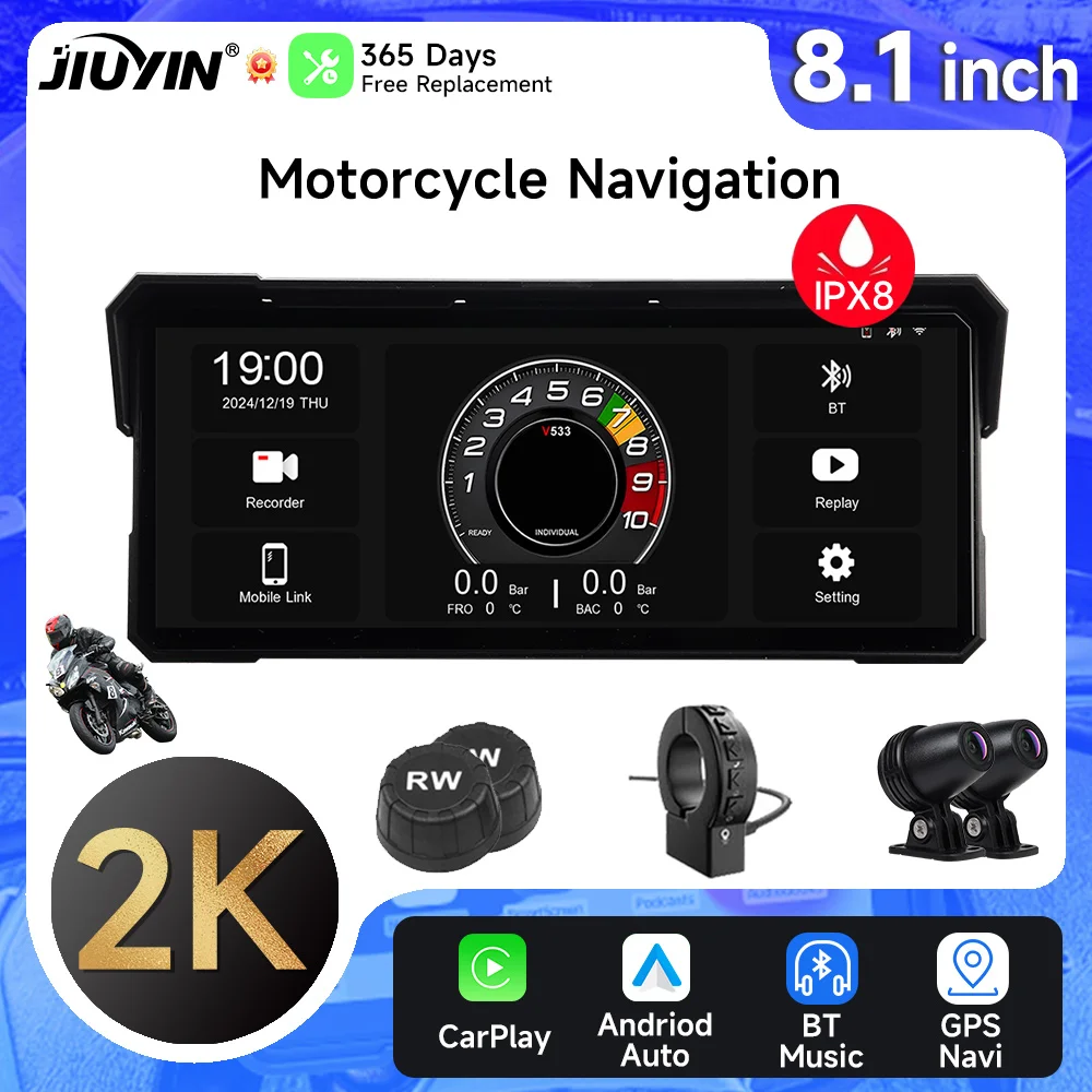JIUYIN 5/8.1 inch Motorcycle Navigation Carplay Display Screen Portable ...