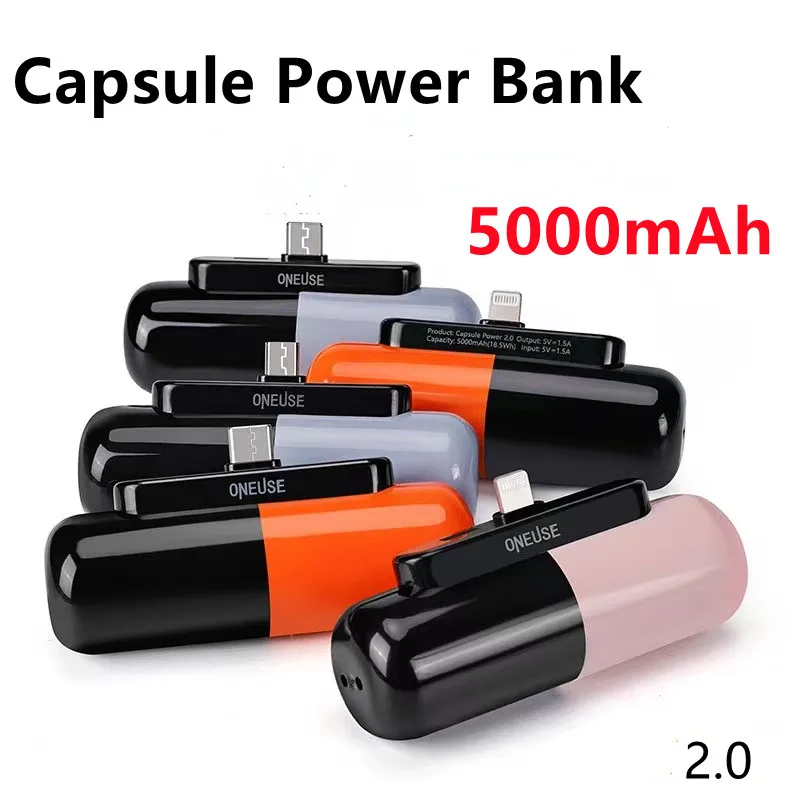 Mini-Capsule-Power-Bank-5000mAh-Buckle-Charging-Phone-External-Battery ...
