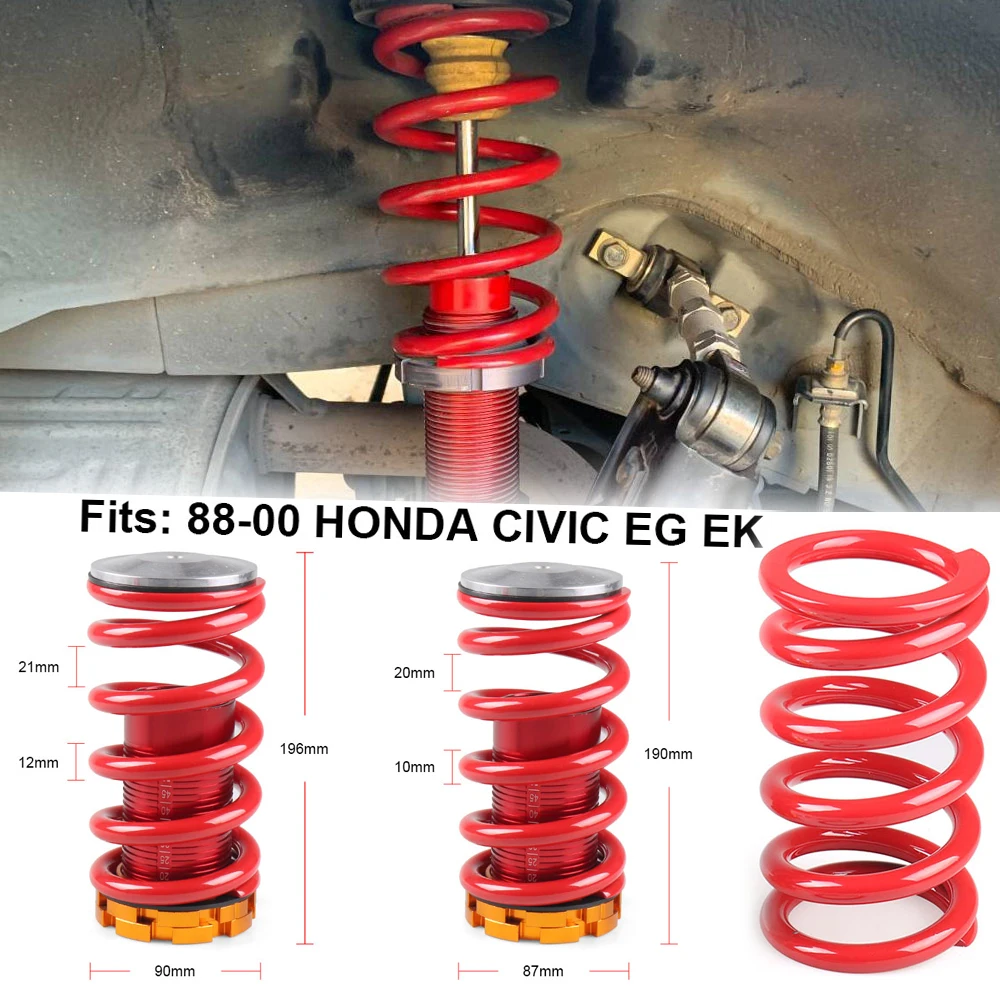 For Honda Civic 88-00 Red 4pcs Shock Absorber Struts Springs Forged ...