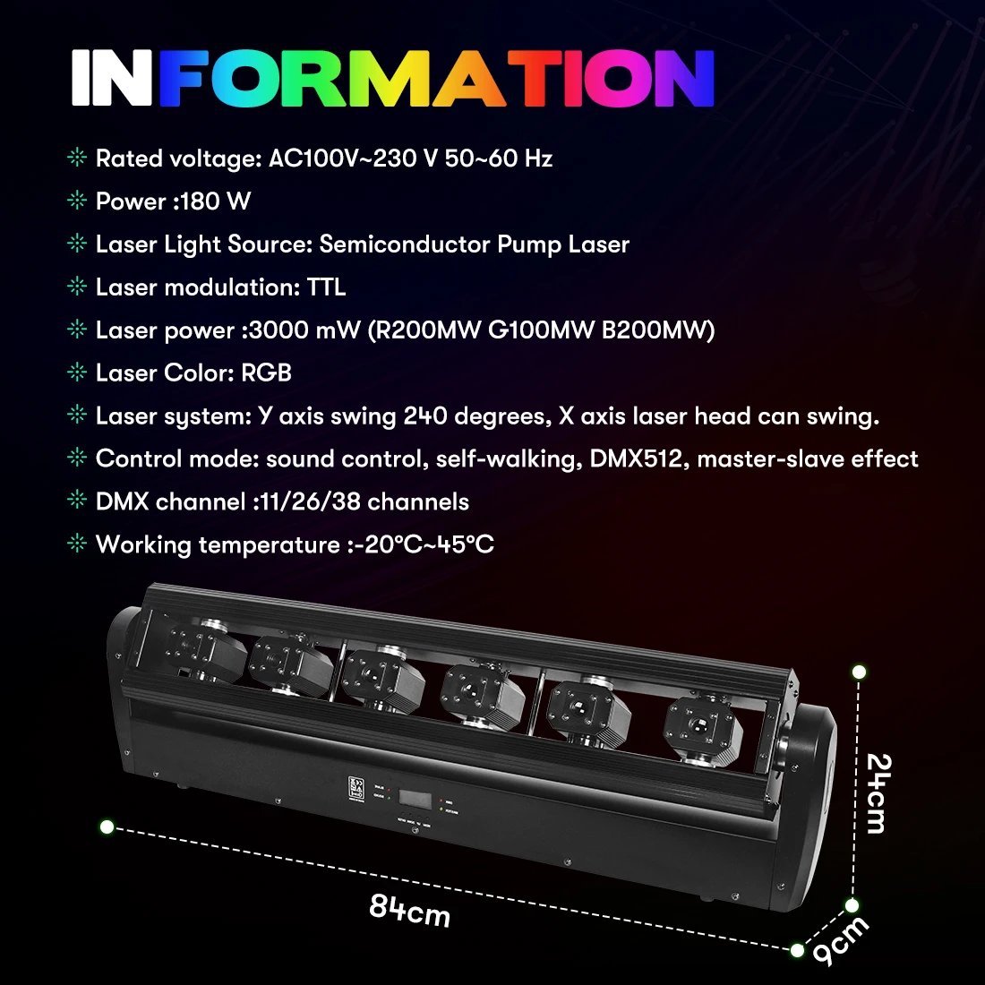 MOKA SFX 6 Head RGB Laser Beam Moving Head Light 6x 500MW DMX Control ...