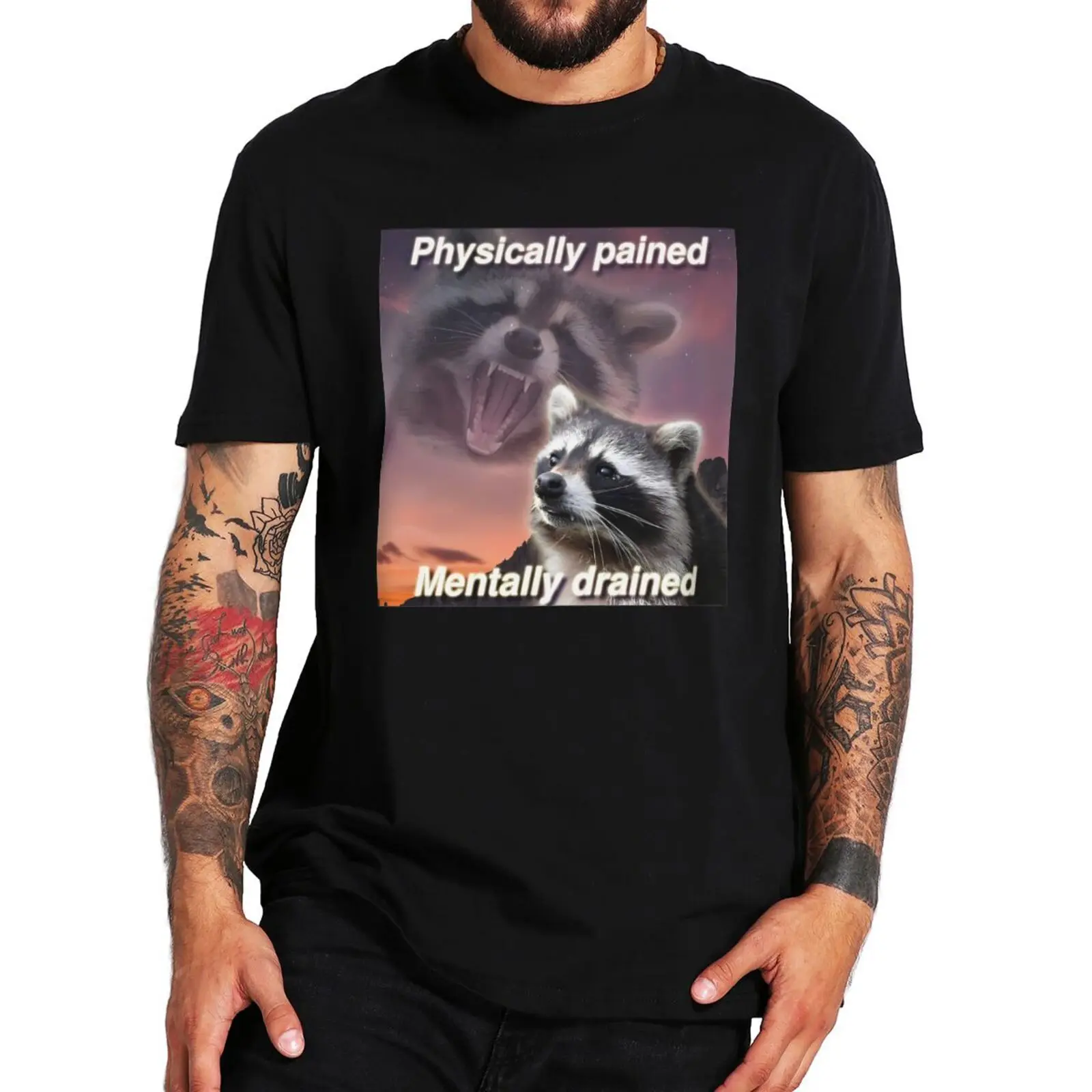 Physically-Pained-Mentally-Drained-T-Shirt-Funny-Raccoon-Meme ...