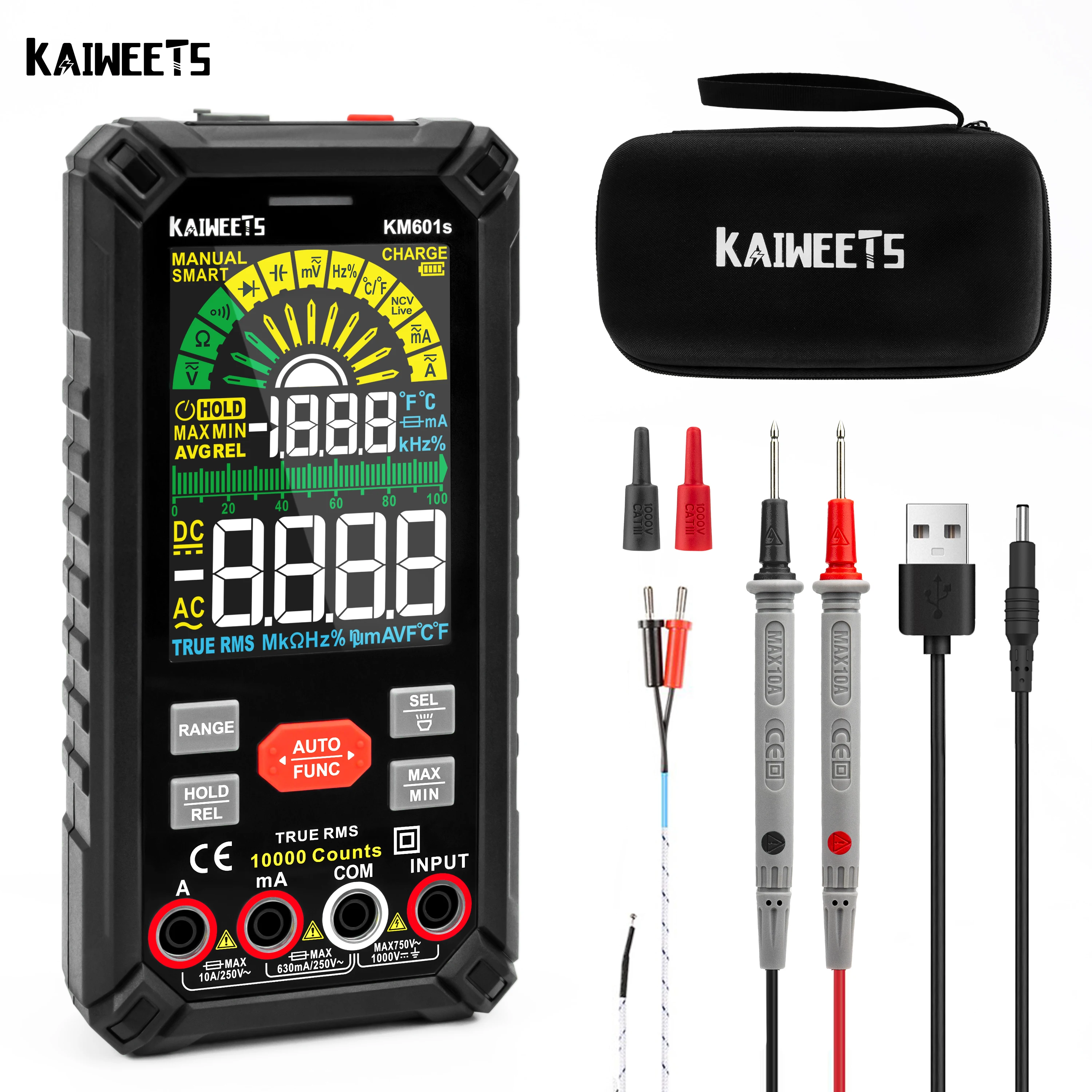 Smart Rechargeable Multimeter 10000 Counts Auto Range Ture RMS 1000V ...