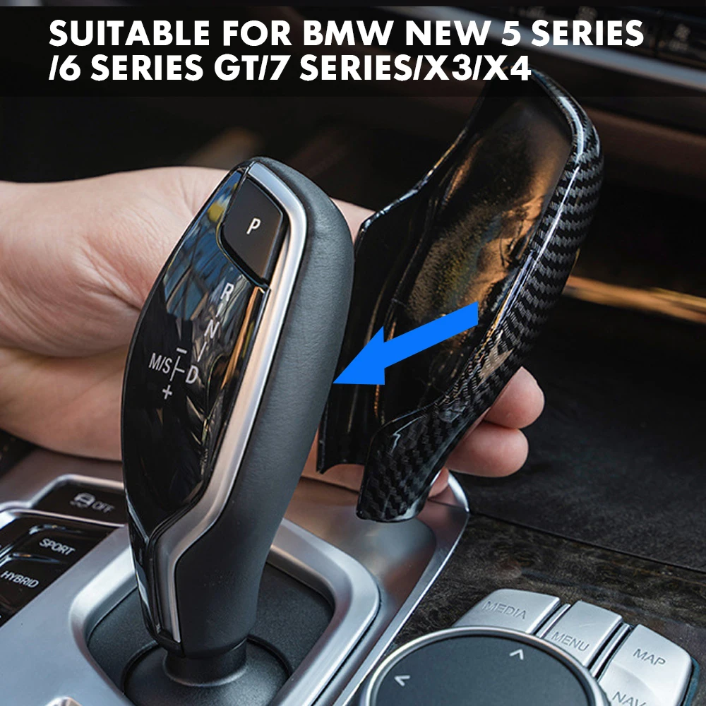 Carbon-Fiber-ABS-Car-Speed-Gear-Shift-Knob-Head-Cover-Trim-for-BMW-5-6 ...