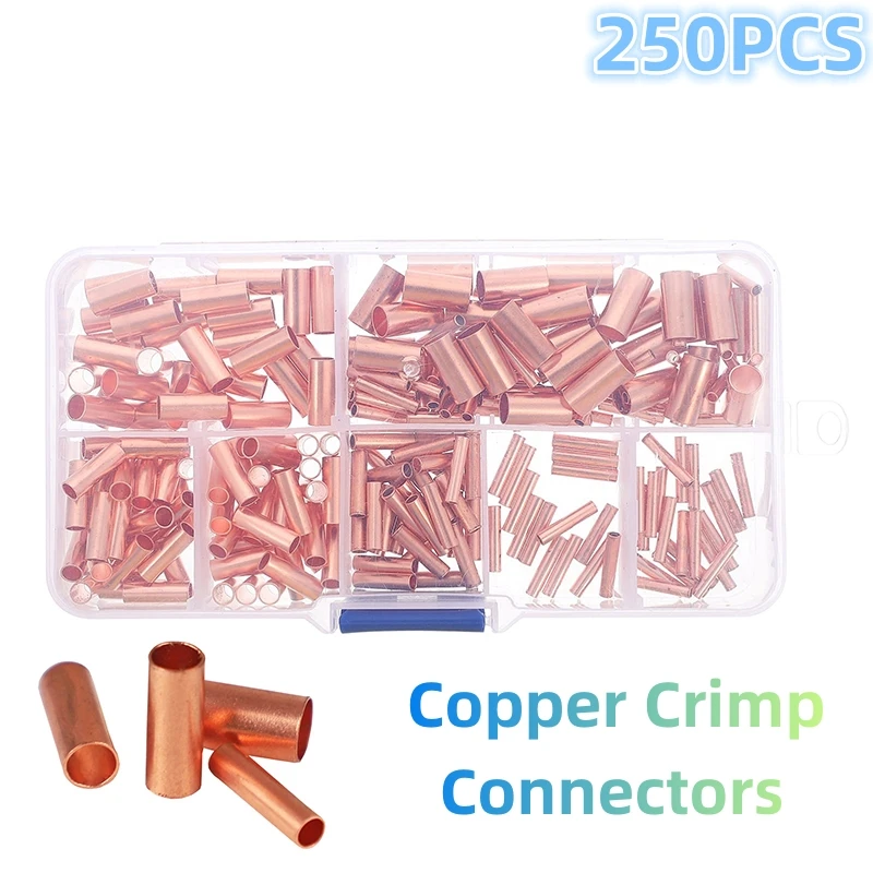 250pcs-Box-Copper-Connecting-Pipe-Wire-Joint-Small-Copper-Tube-Terminal-Cable-Lug-Bootlace ...