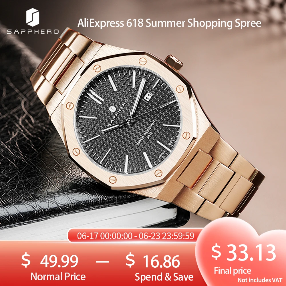 SAPPHERO-Rose-Gold-For-Men-Octagonal-Design-Watch-30M-Waterproof-Luxury ...