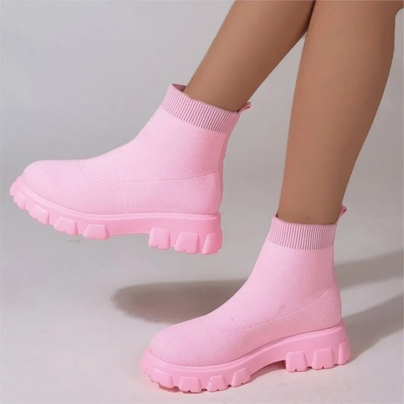 Botas-de-tela-el-stica-para-Mujer-Zapatos-con-plataforma-y-punta ...