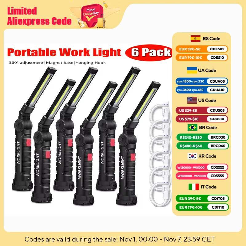 Led-Work-Light-Magnetic-Base-Hook-Rechargeable-360-Rotating-Portable ...