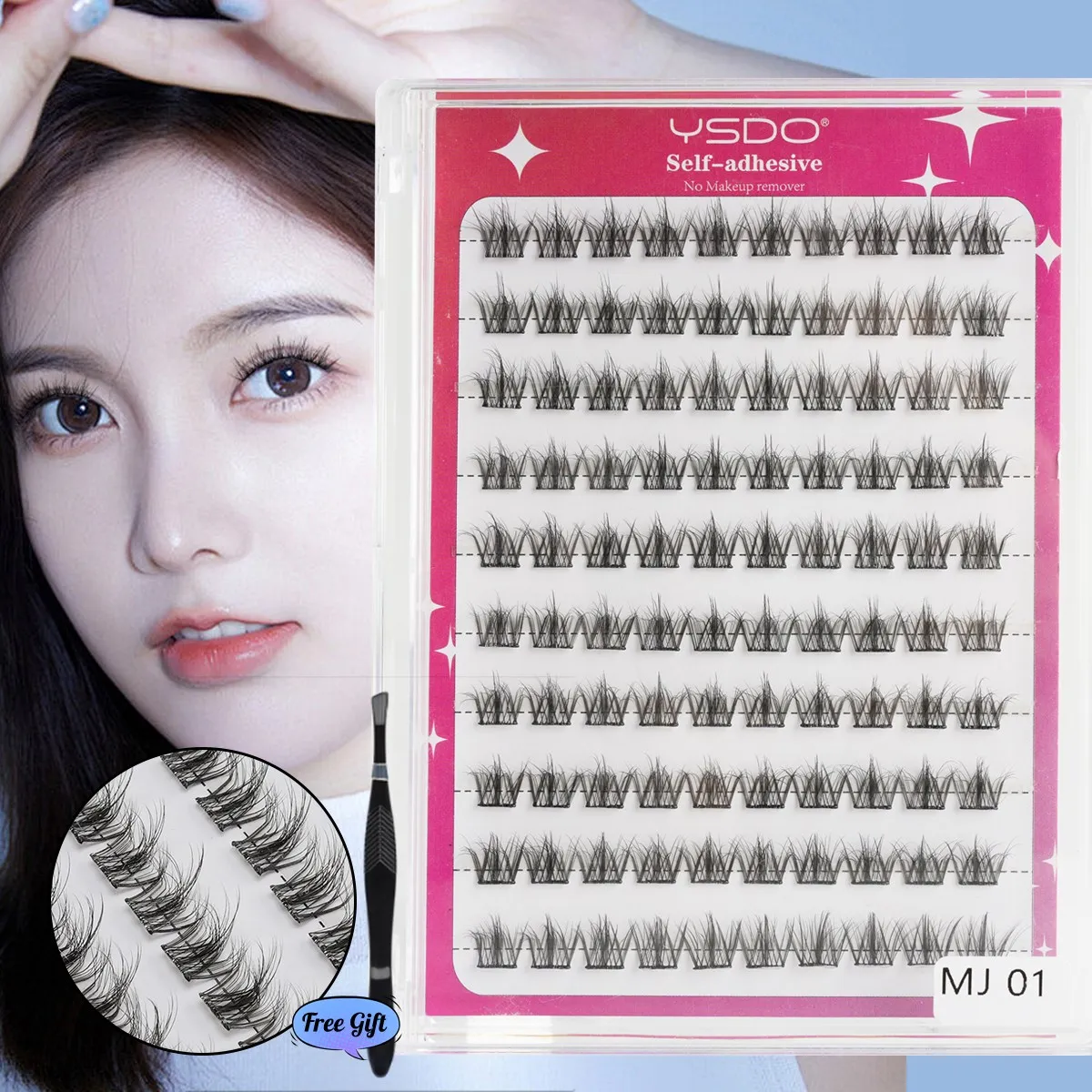 10Rows-Self-adhesive-Cluster-Eyelashes-Tweezers-Kit-Korean-Mango-Lashes ...