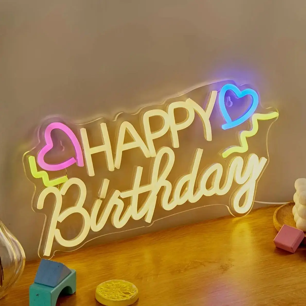Chi-buy LED Neon Happy Birthday USB Powered Neon Signs Decor Lamp Signs ...