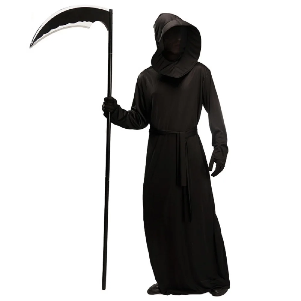 Grim Reaper Halloween Costume Men's - Black Death Robe Phantom Outfit ...