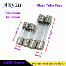 10pcs/Lot Glass Tube Fuse 5x20MM 6X30MM 0.1A 0.2A 0.5A 1A 2A 3A 4A 5A 6 ...