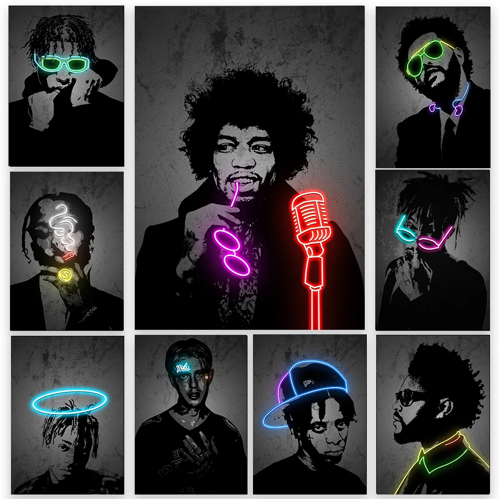 Neon-Effect-Wall-Art-Music-Singer-Canvas-Painting-Hip-Pop-Poster-Rapper ...