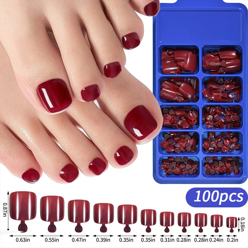 100PCS-Short-Square-Fake-Toenail-Full-Cover-Colorful-Artificial-False ...