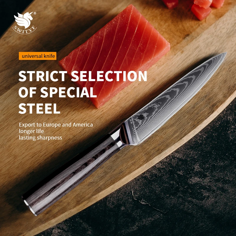 SWITYF VG10 Knife 5 inch utility Kitchen Knives Japan Damascus ...
