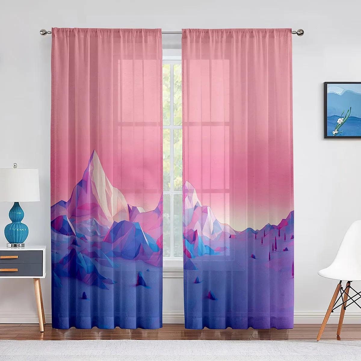 Rideaux-transparents-roses-minimalistes-pour-salon-montagne-g-om-trique ...