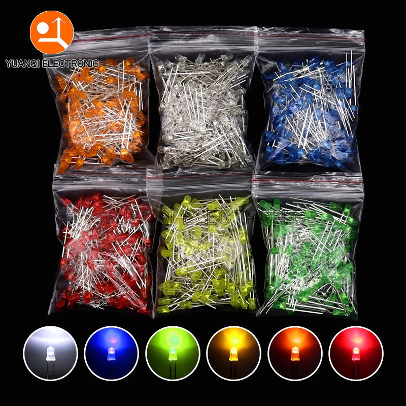 100Pcs-3Mm-Led-Diode-F3-Diverse-Kit-Wit-Groen-Rood-Blauw-Geel-Oranje ...