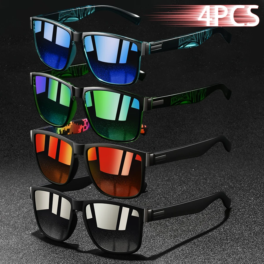 4PCS Fashion Vintage Square Pattern Sunglasses Men Women Driving Luxury ...